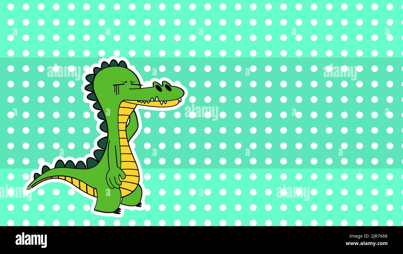 ashamed crocodile character cartoon sticker background illustration in ...