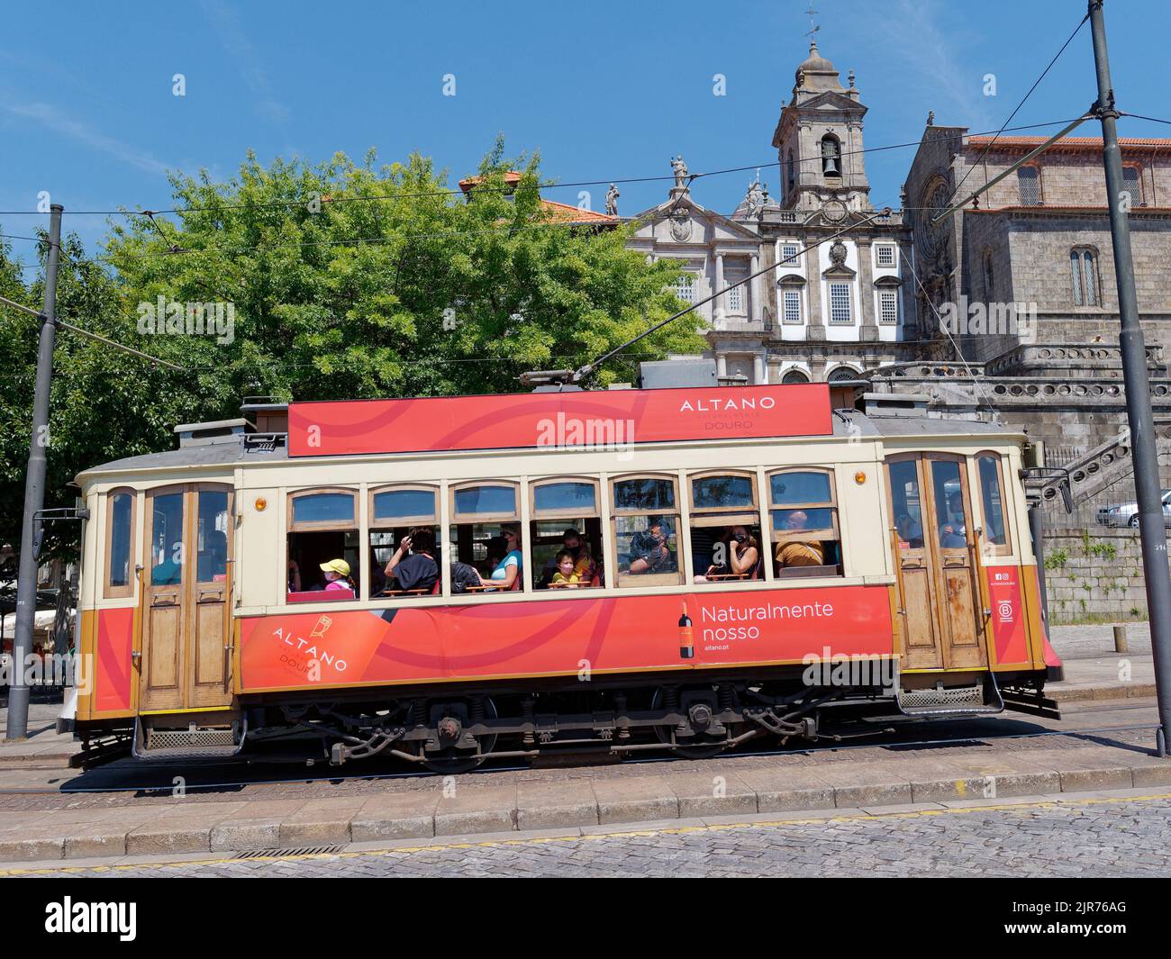 Tram aka streetcar aka trolley on a summers day in Porto Portugal with ...
