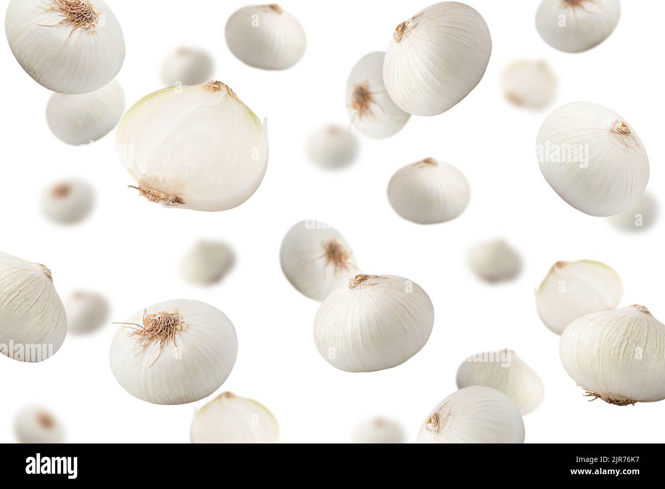 Falling onion, isolated on white background, selective focus Stock ...