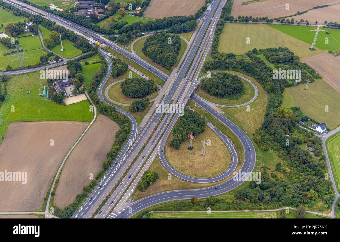 Aerial view, redesigned freeway interchange Dortmund Witten with A45 ...