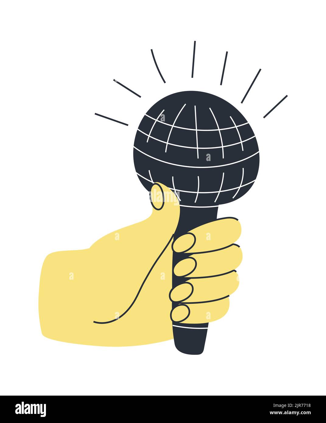 Hand with colorful microphone. Different gestures sign vector ...