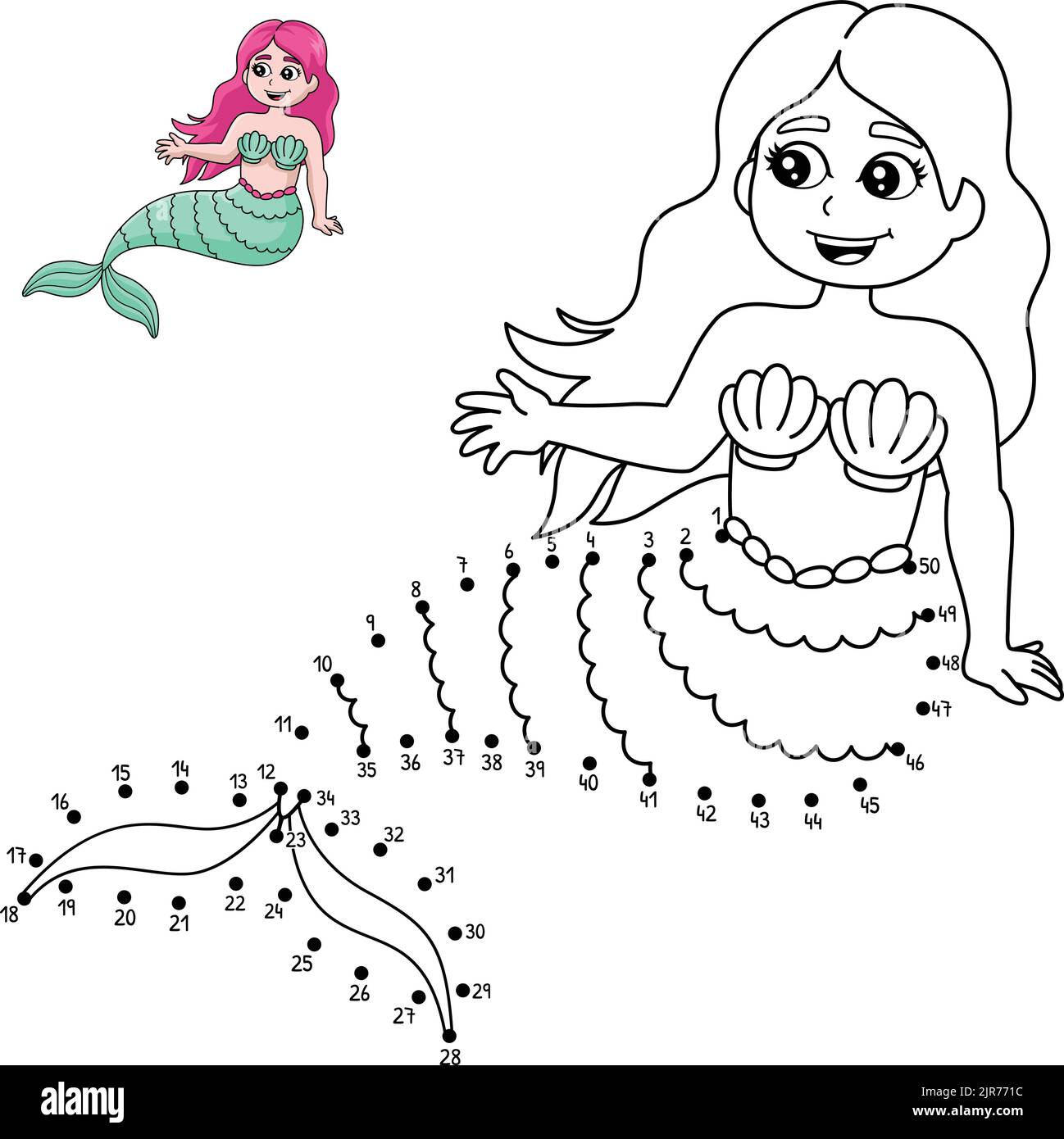 Dot to Dot Mermaid Sitting In A Shell Coloring Stock Vector Image & Art ...