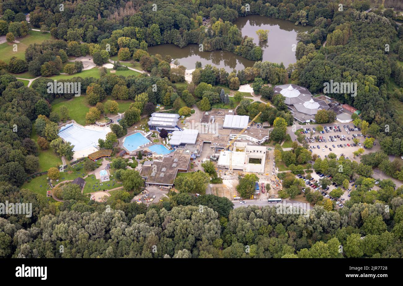 Aerial view, construction site at the brine bath in the Revierpark ...