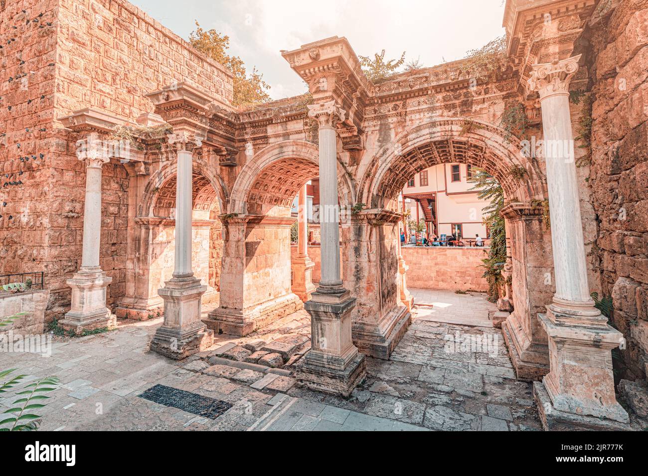 Famous gate or Hadrianus arch in Antalya without visitors. Travel ...
