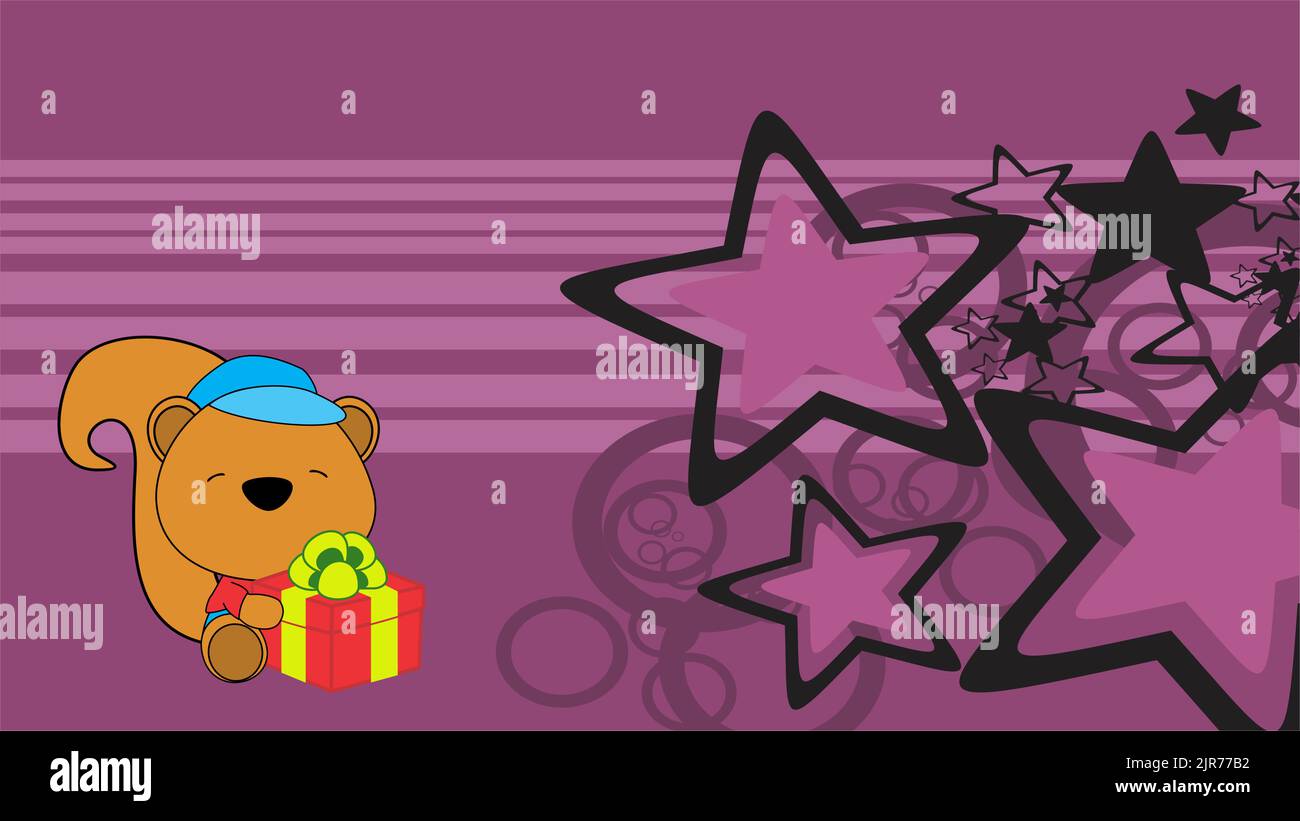 baby squirrel chibi cartoon background holding gift box vector format ...