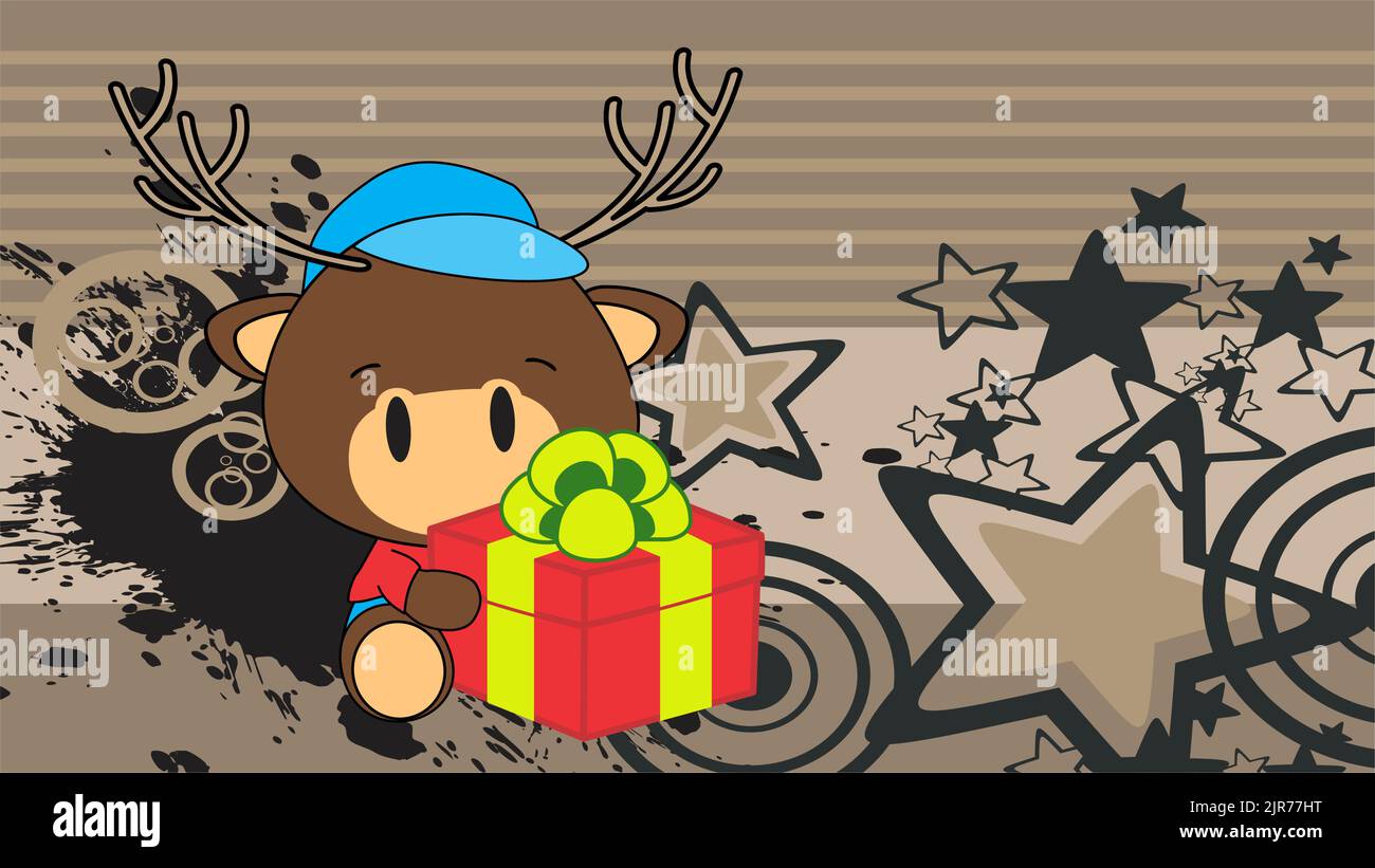 baby deer chibi cartoon background holding gift box vector format Stock ...