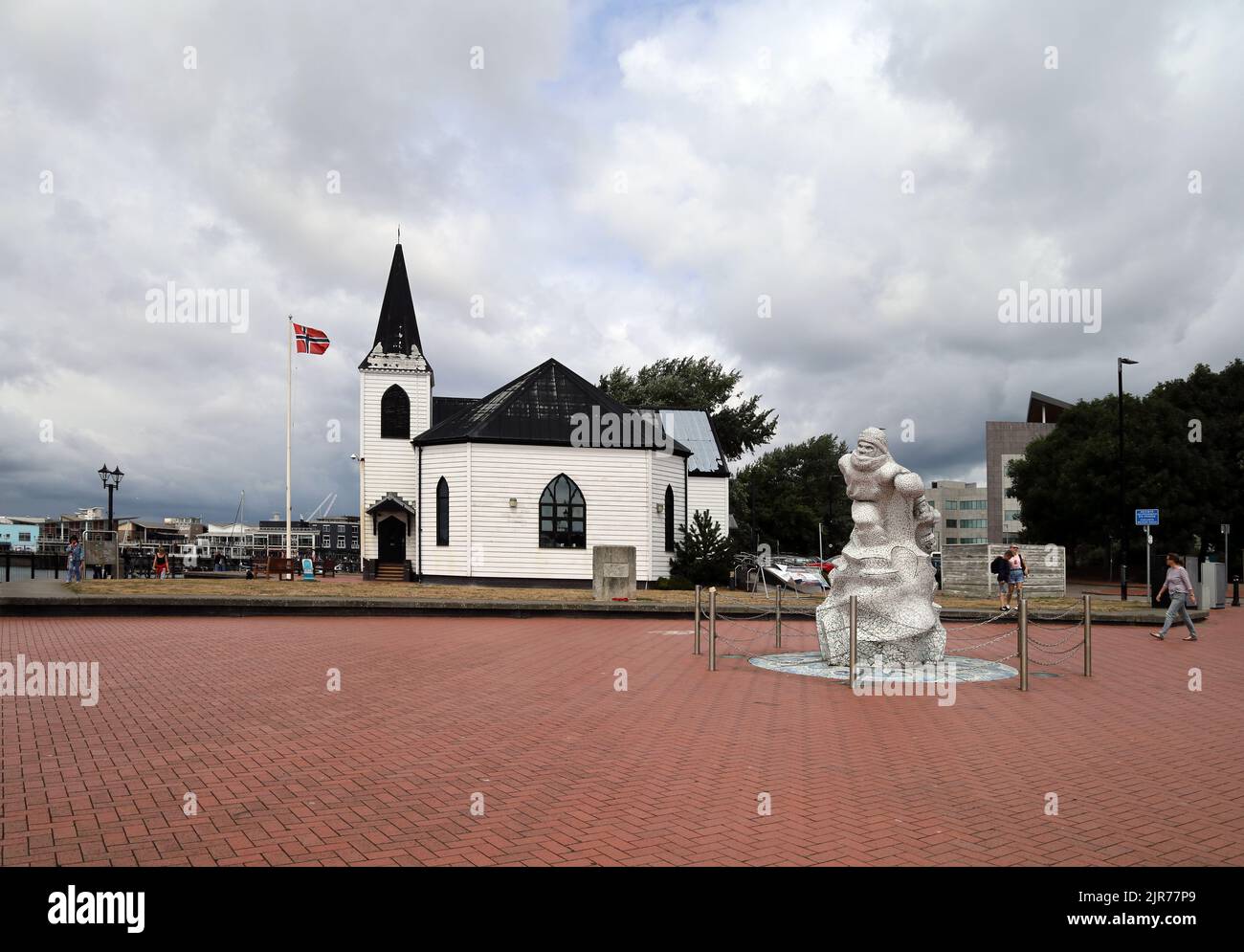 Norwegian Church and sculpture of Scott at, Cardiff Bay, Summer 2022 ...