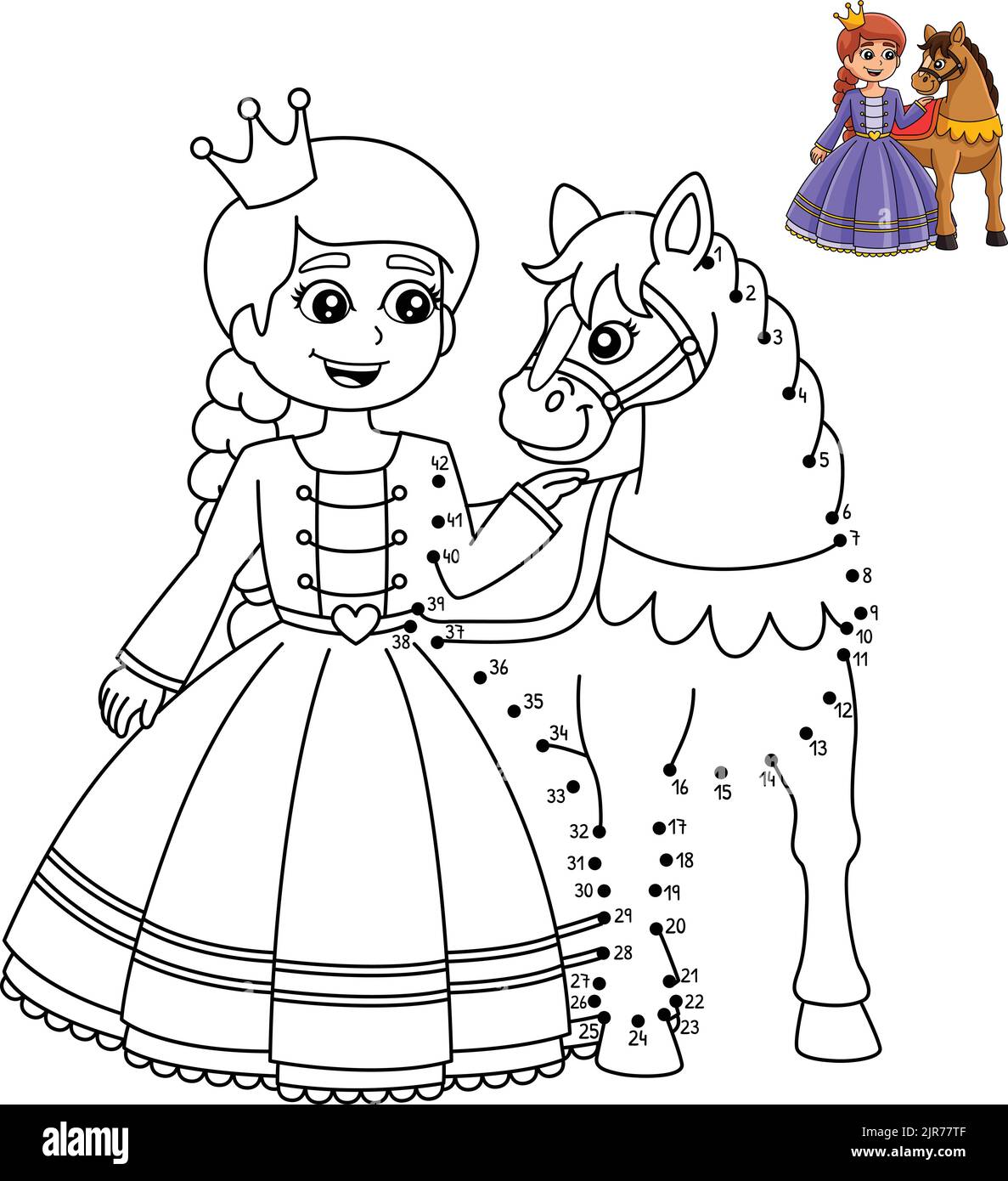 Dot to Dot Princess And Horse Coloring Page Stock Vector Image & Art ...