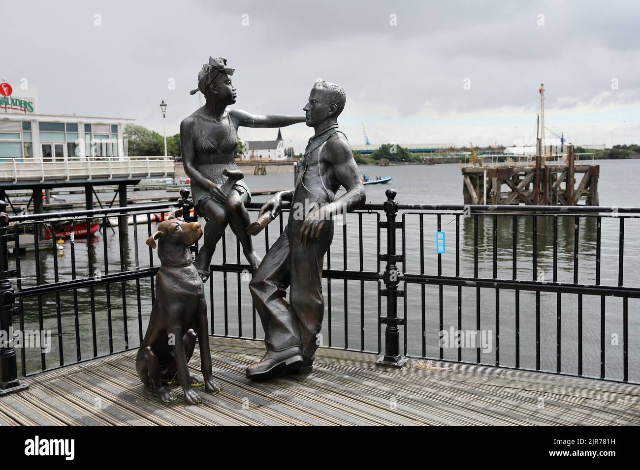 People Like Us - statue group at Cardiff Bay. Summer 2022. Cardiff Bay ...