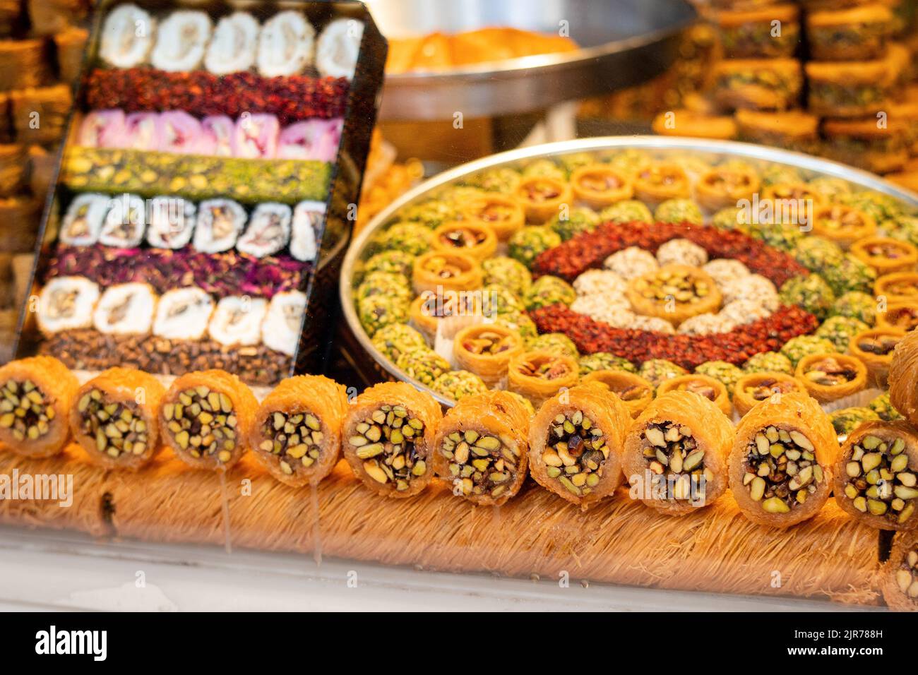 Kadayif traditional ottoman and arabic dessert with sugar noodles and ...