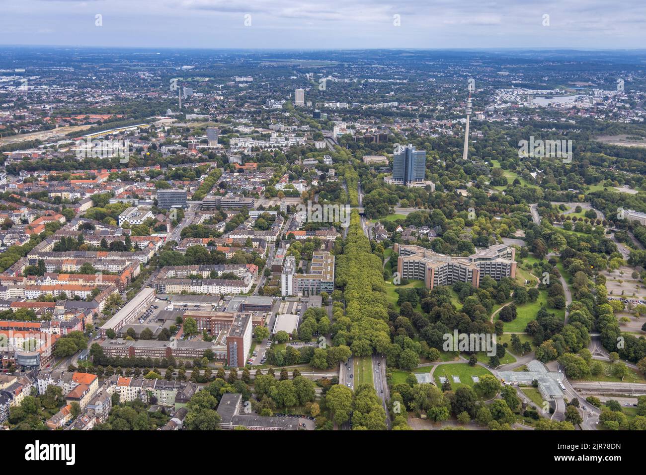 Aerial view, Begrünter Rheinlanddamm B1 with Signal Iduna headquarters ...