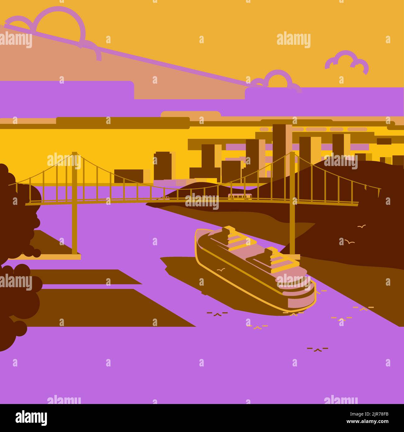 Boat under a bridge Stock Vector Images - Alamy