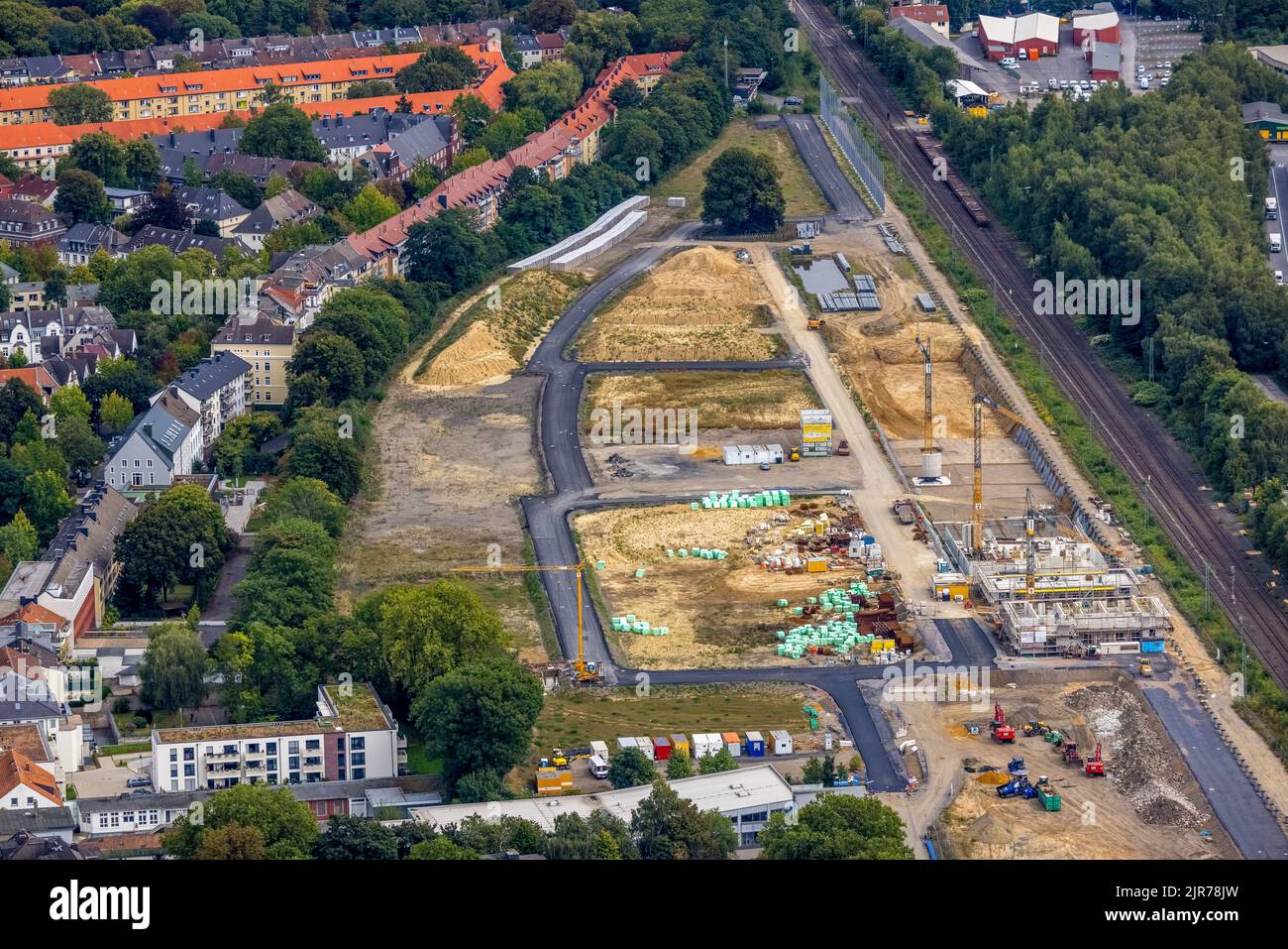 Aerial view, construction site Kronprinzenviertel for new construction ...