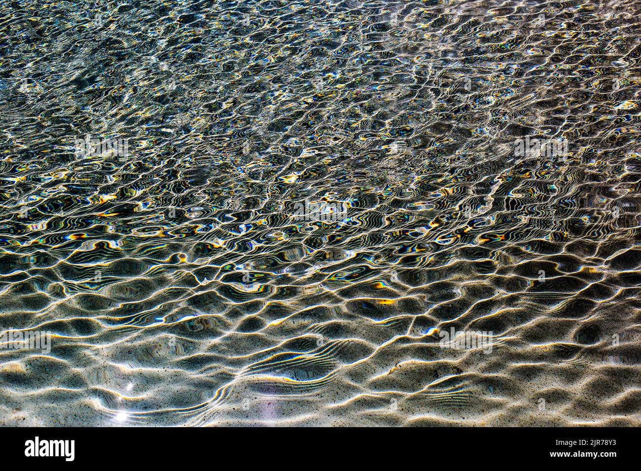 The shallow water texture, underwater view of the sandy seabed under ...