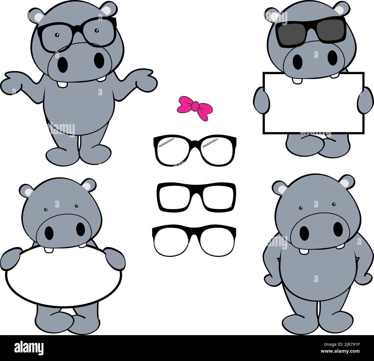 chibi hippo kid cartoon billboard and glasses pack illustration in ...