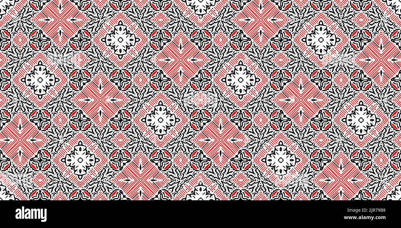 Red black seamless arabesque bandana border pattern. Modern masculine ...