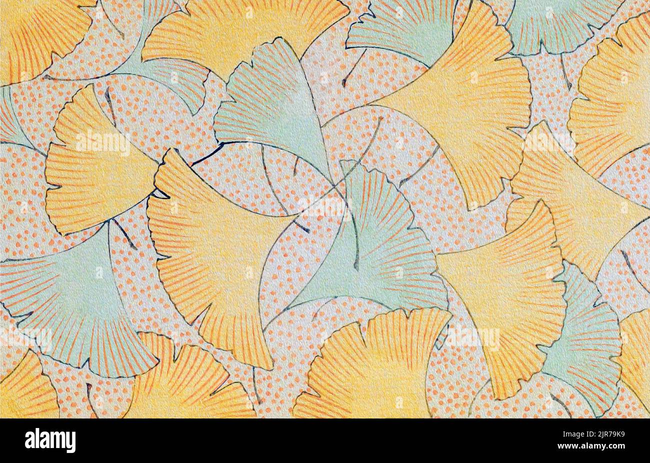 Ginkgo Leaf hand drawn background with paper texture and retro yellow ...