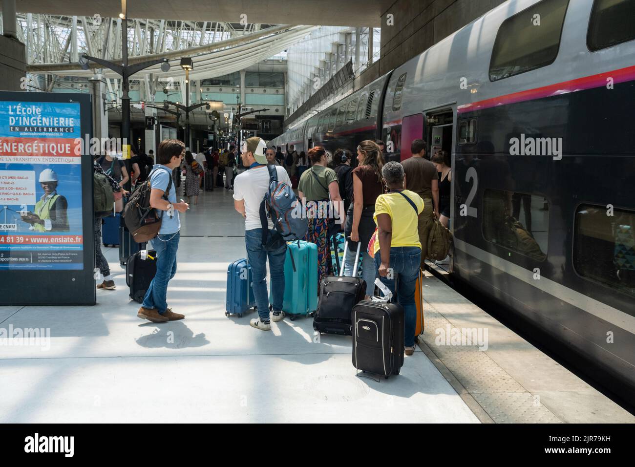 Roissy-en-France, France - 27 June 2022: Passengers boarding TGV high ...