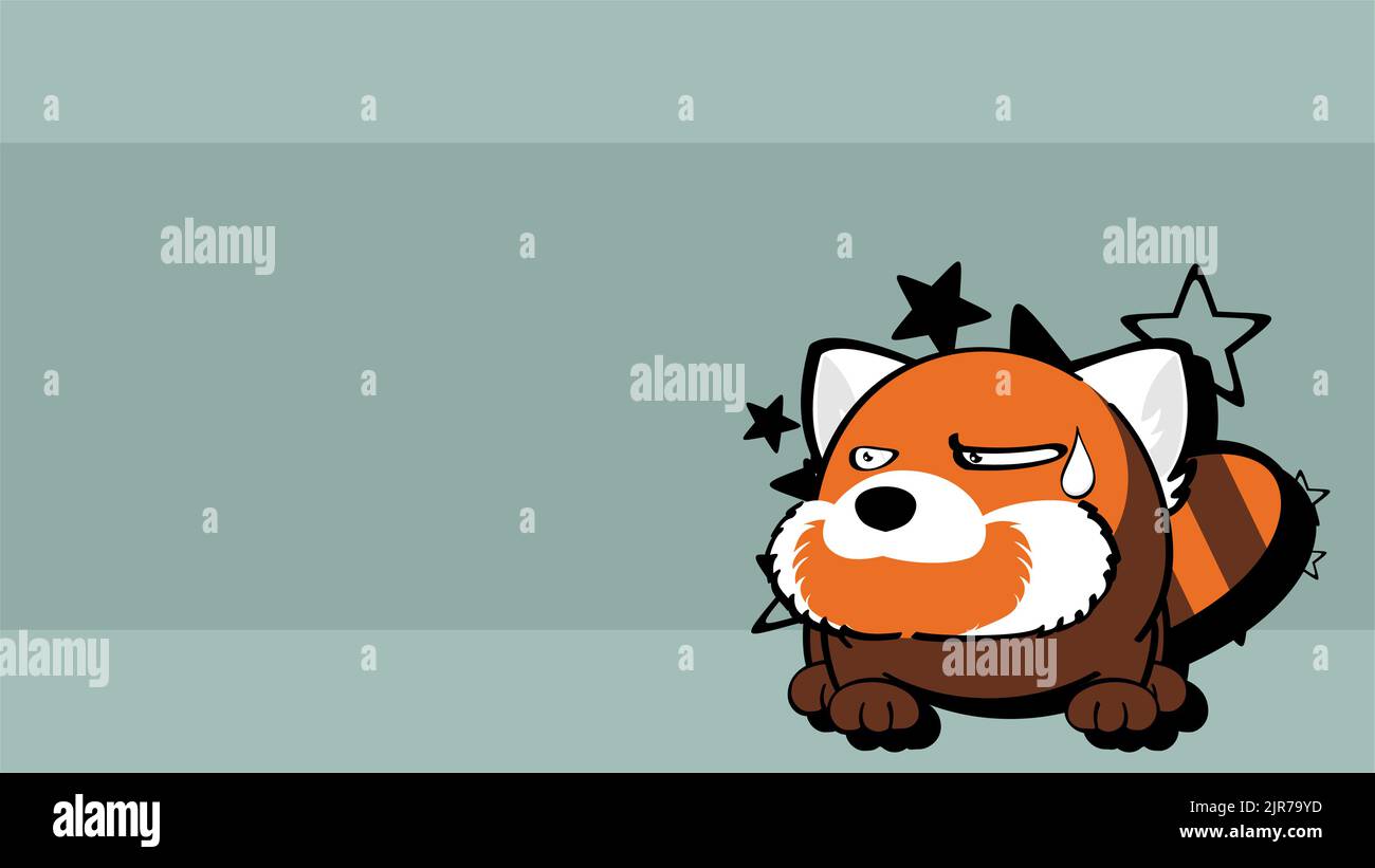 grumpy red panda ball style character carton background illustration in ...