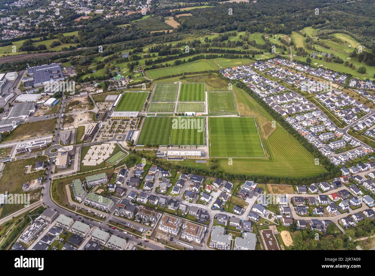 Aerial view, BVB Borussia Dortmund training ground with construction ...