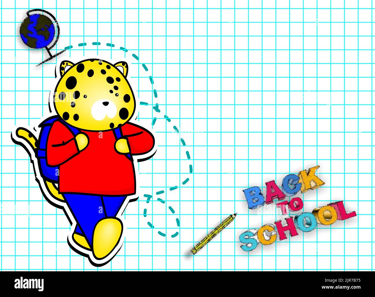 walking young studet leopard kid cartoon illustration notebook ...