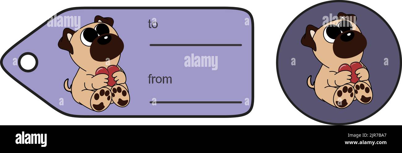 chibi baby pug dog sitting cartoon sticker and gift card illustration ...