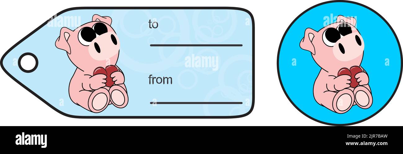 chibi baby piggy sitting cartoon sticker and gift card illustration in ...