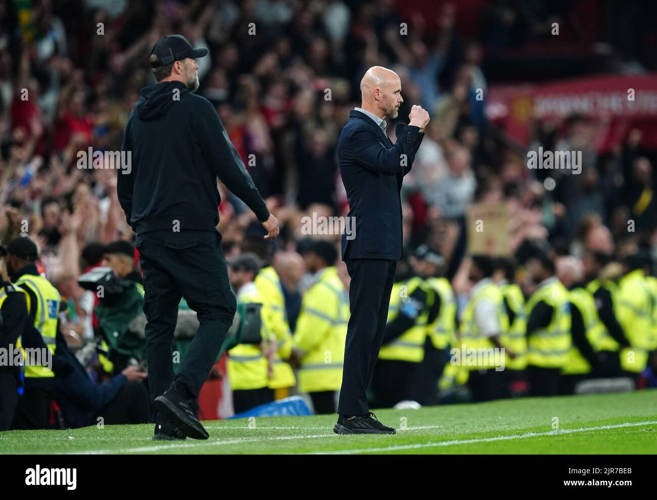 Manchester United manager Erik ten Hag (right) celebrates after the ...