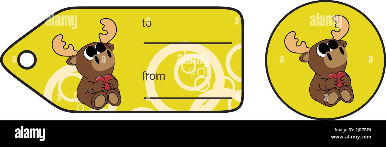 chibi baby moose sitting cartoon sticker and gift card illustration in ...