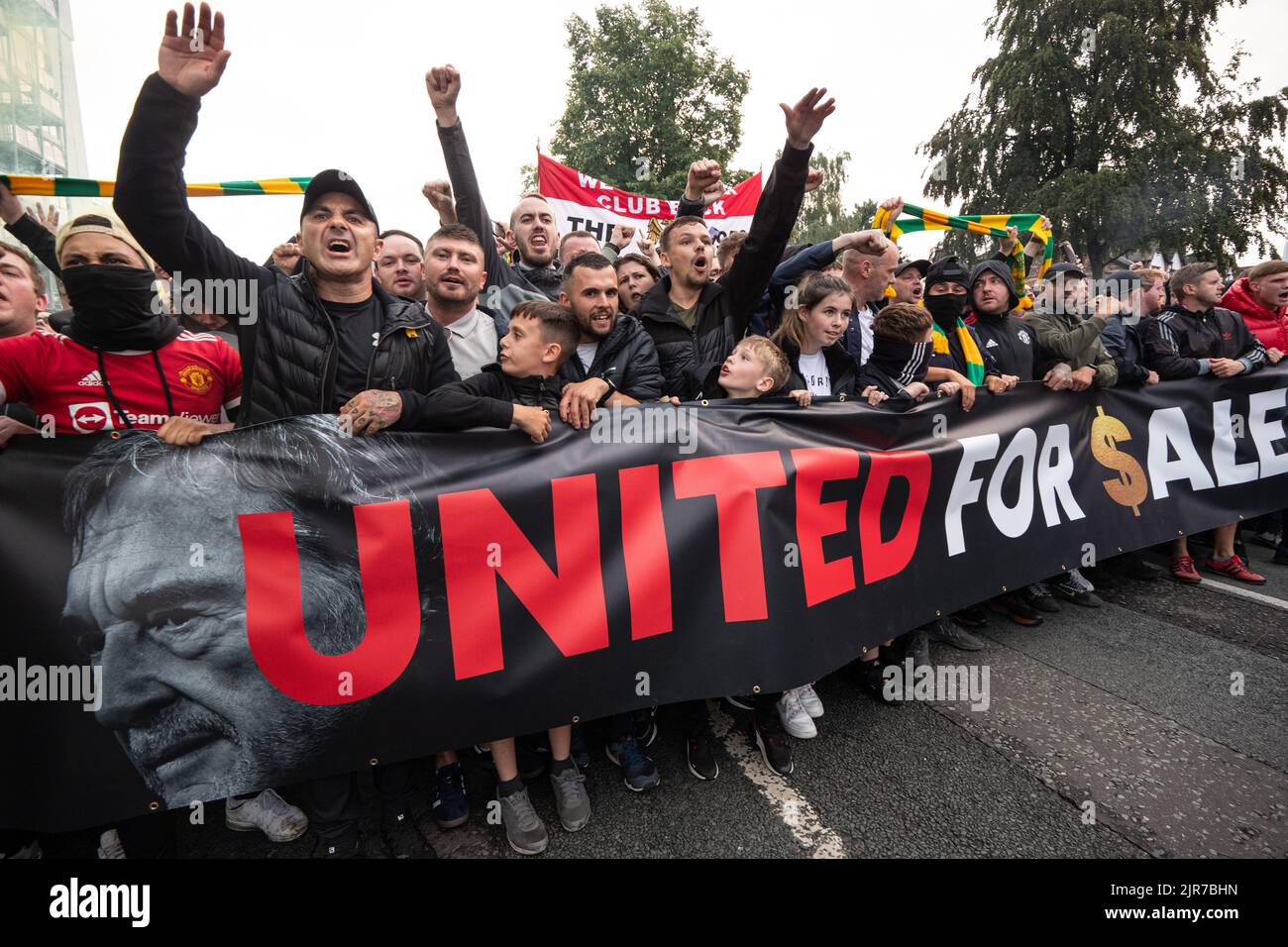Manchester, UK. 22nd Aug, 2022. Man Utd fans protest ahead of Liverpool ...