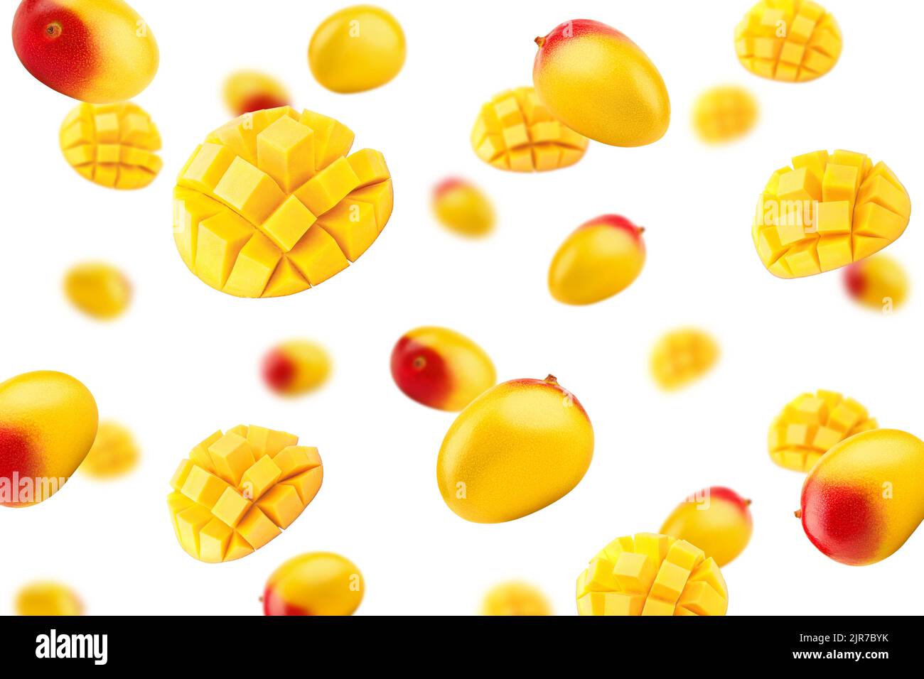 Falling mango isolated on white background, selective focus Stock Photo ...