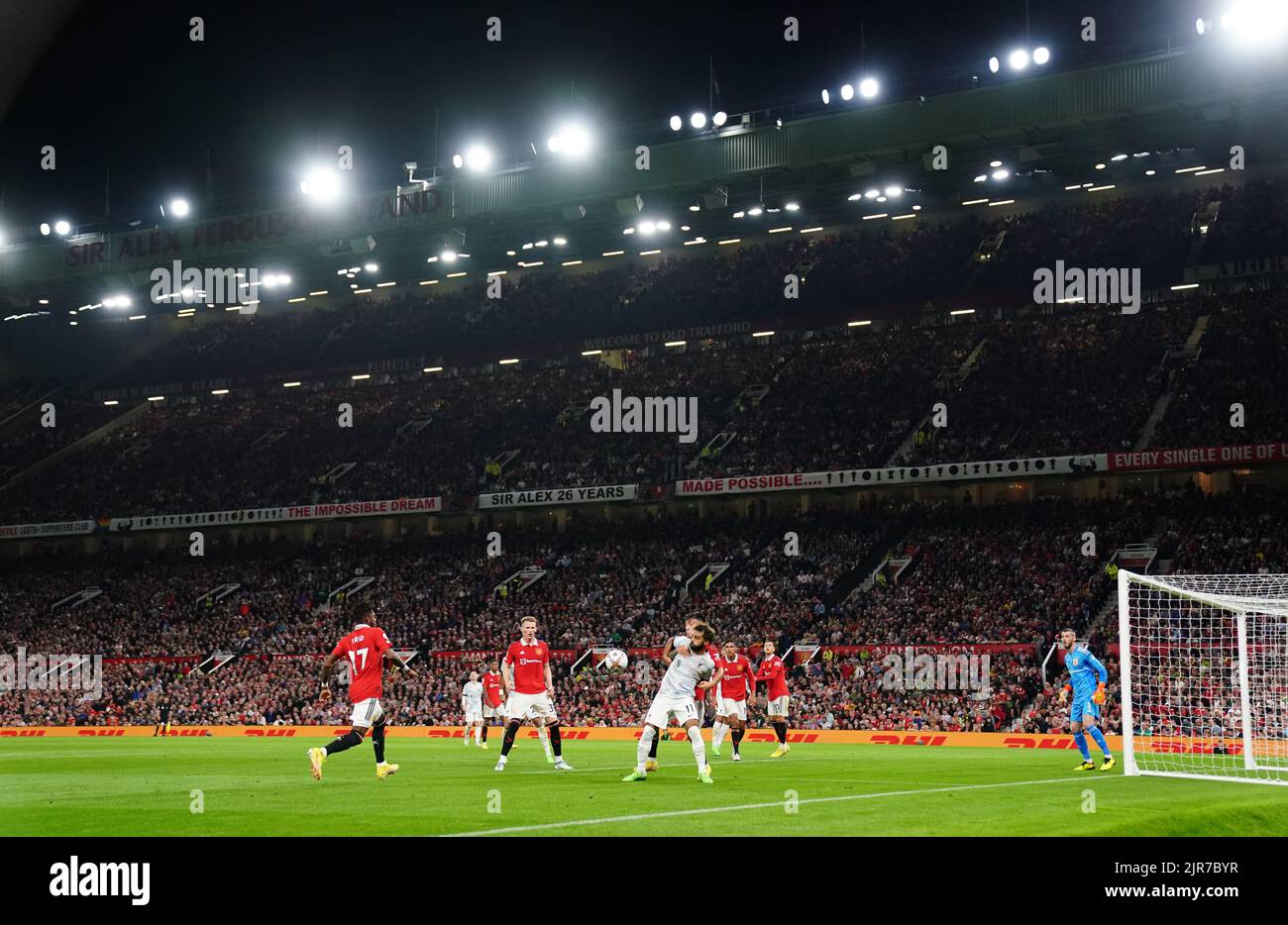 Liverpool's Mohamed Salah is held back by the Manchester United defence ...