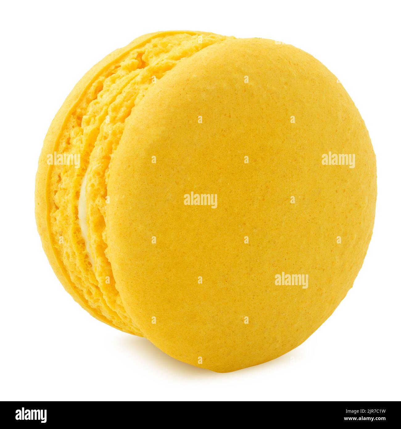 yellow macaroon isolated on white background, clipping path, full depth ...