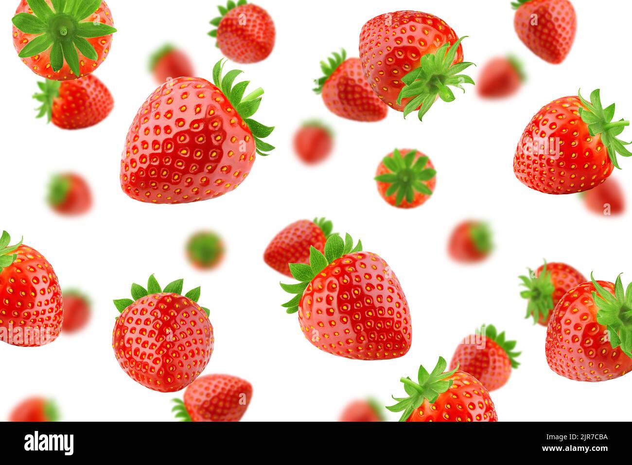 Falling strawberry isolated on white background, selective focus Stock ...