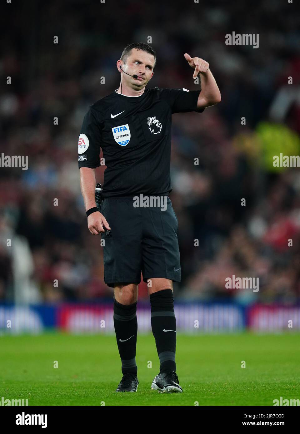Match referee Michael Oliver during the Premier League match at Old ...