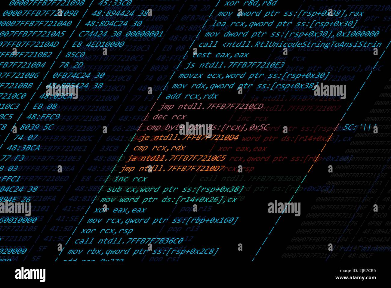graphic illustration of fragment disassembler real computer asm code ...