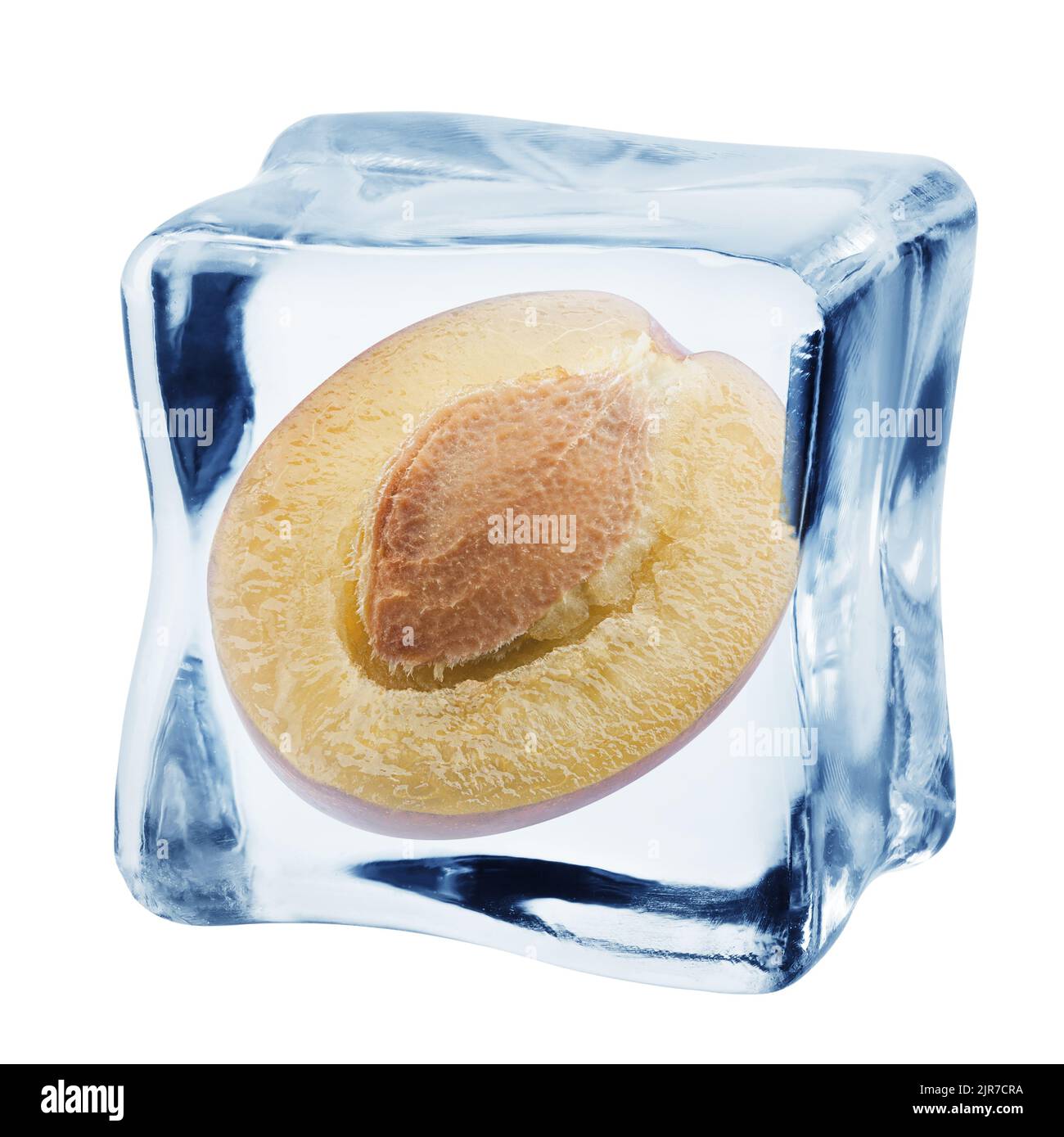 plum in ice cube, isolated on white background, clipping path, full ...