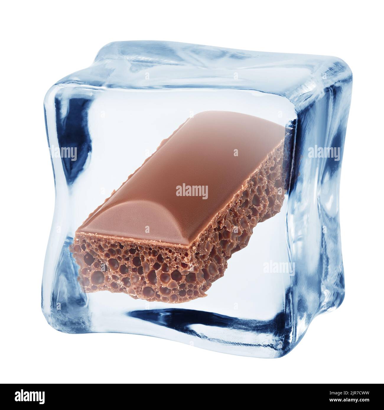 chocolate in ice cube, isolated on white background, clipping path ...