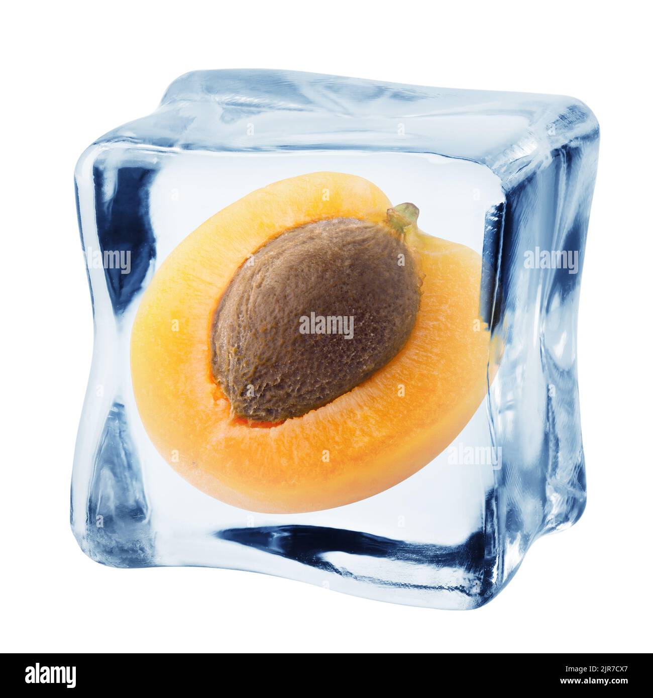 apricot in ice cube, isolated on white background, clipping path, full ...