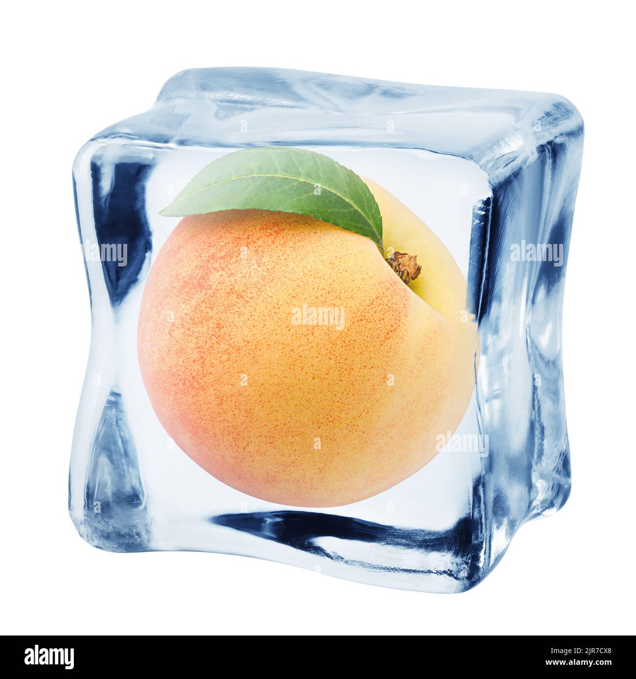 peach in ice cube, isolated on white background, clipping path, full ...
