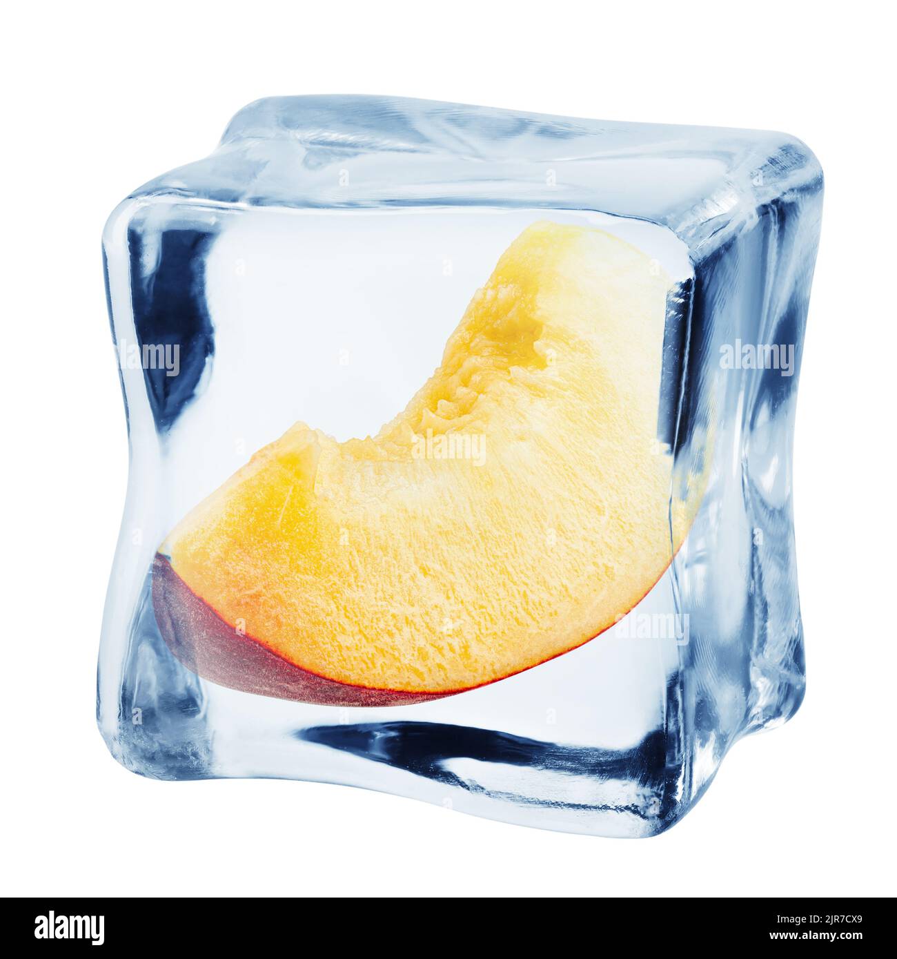 peach in ice cube, isolated on white background, clipping path, full ...