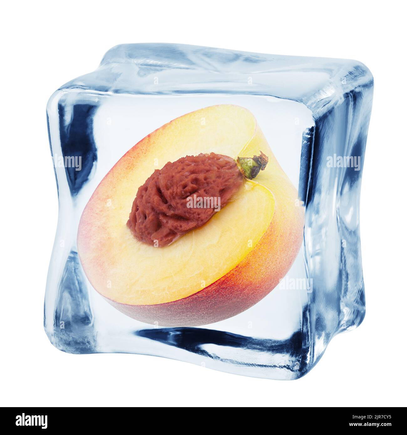 peach in ice cube, isolated on white background, clipping path, full ...