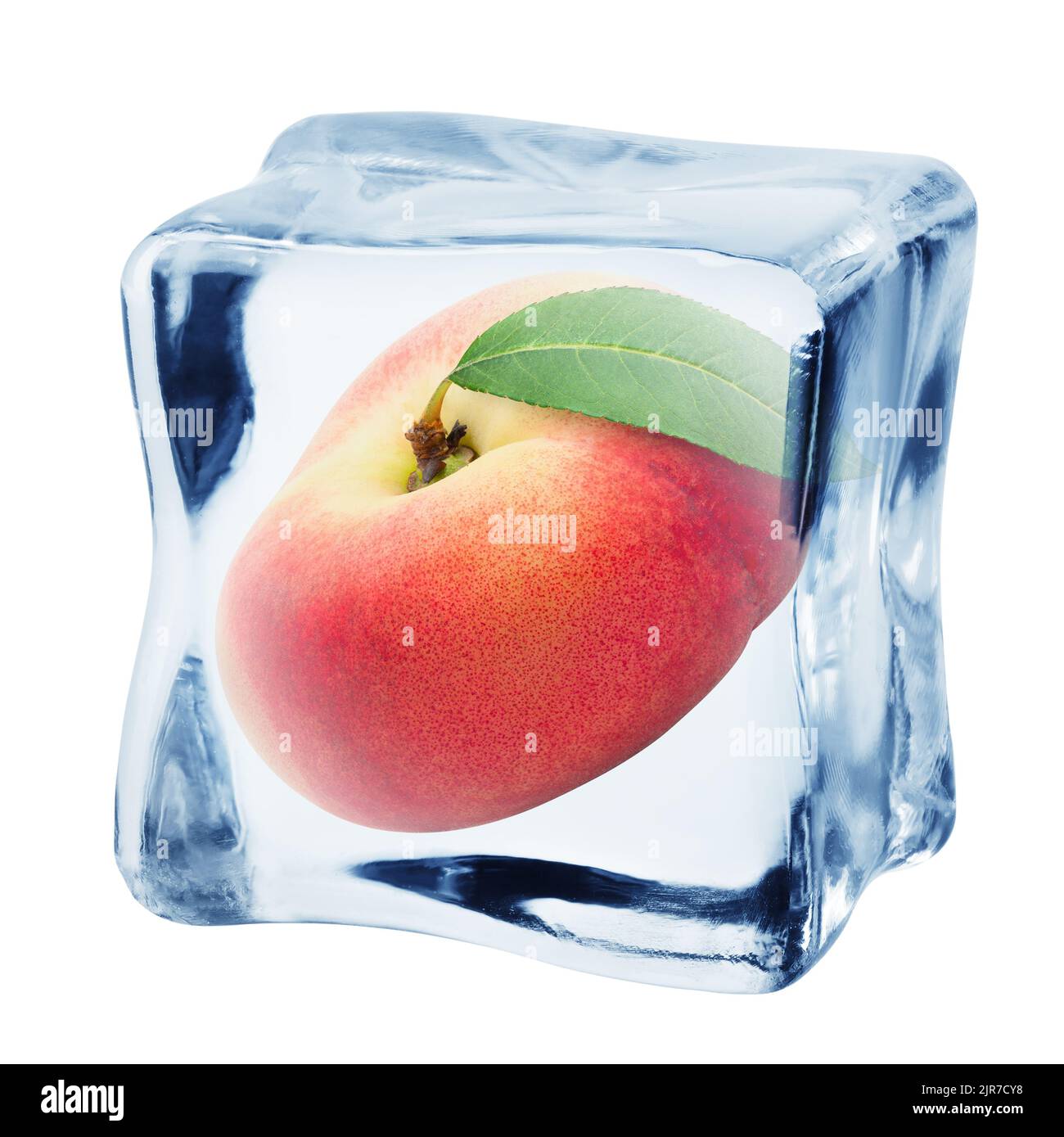 peach in ice cube, isolated on white background, clipping path, full ...