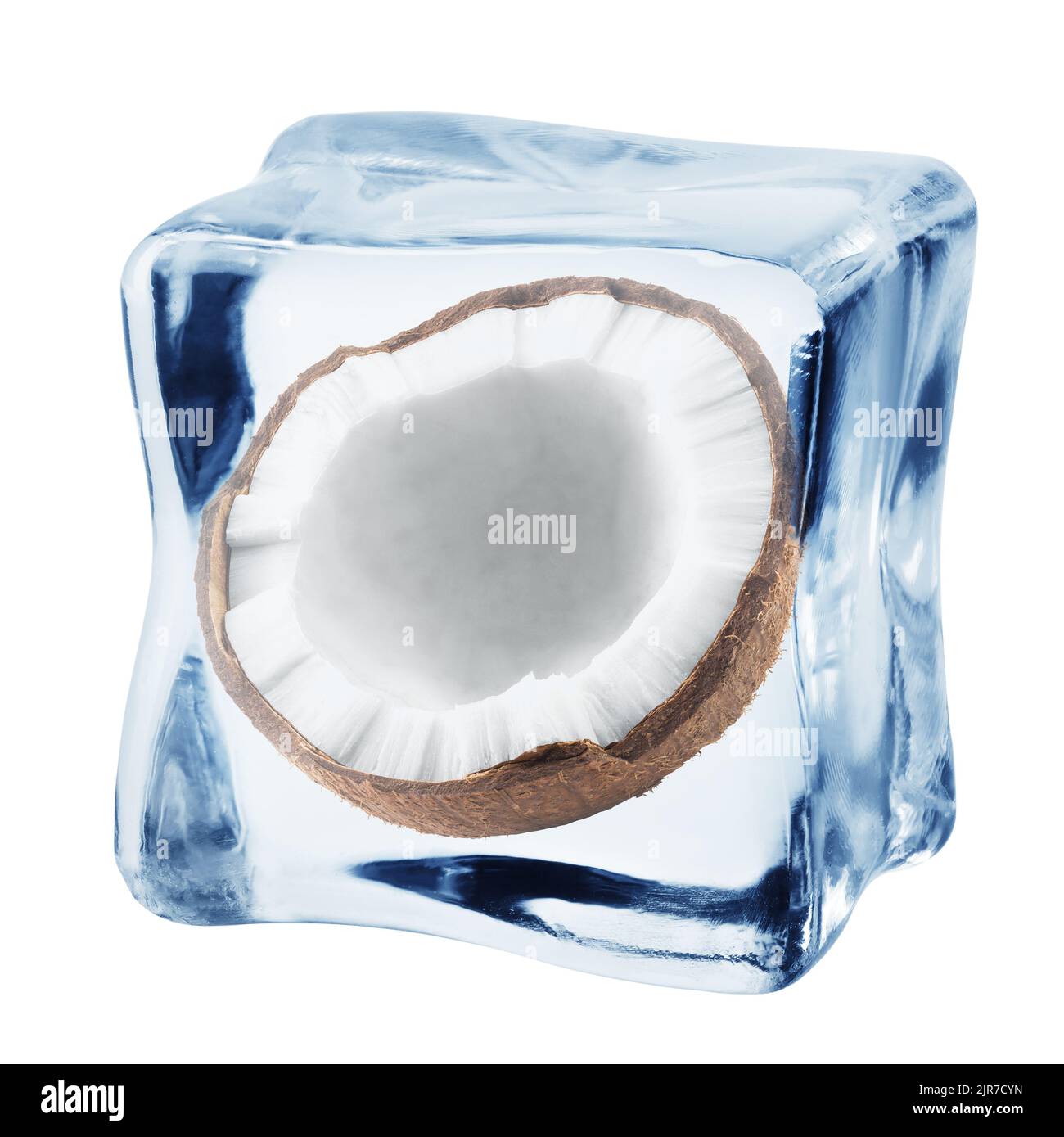 coconut in ice cube, isolated on white background, clipping path, full ...