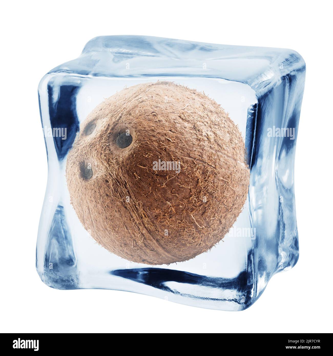 coconut in ice cube, isolated on white background, clipping path, full ...
