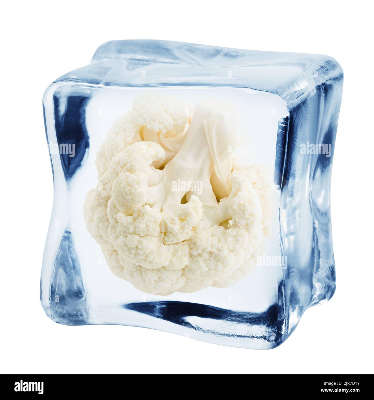 cauliflower in ice cube, isolated on white background, clipping path ...