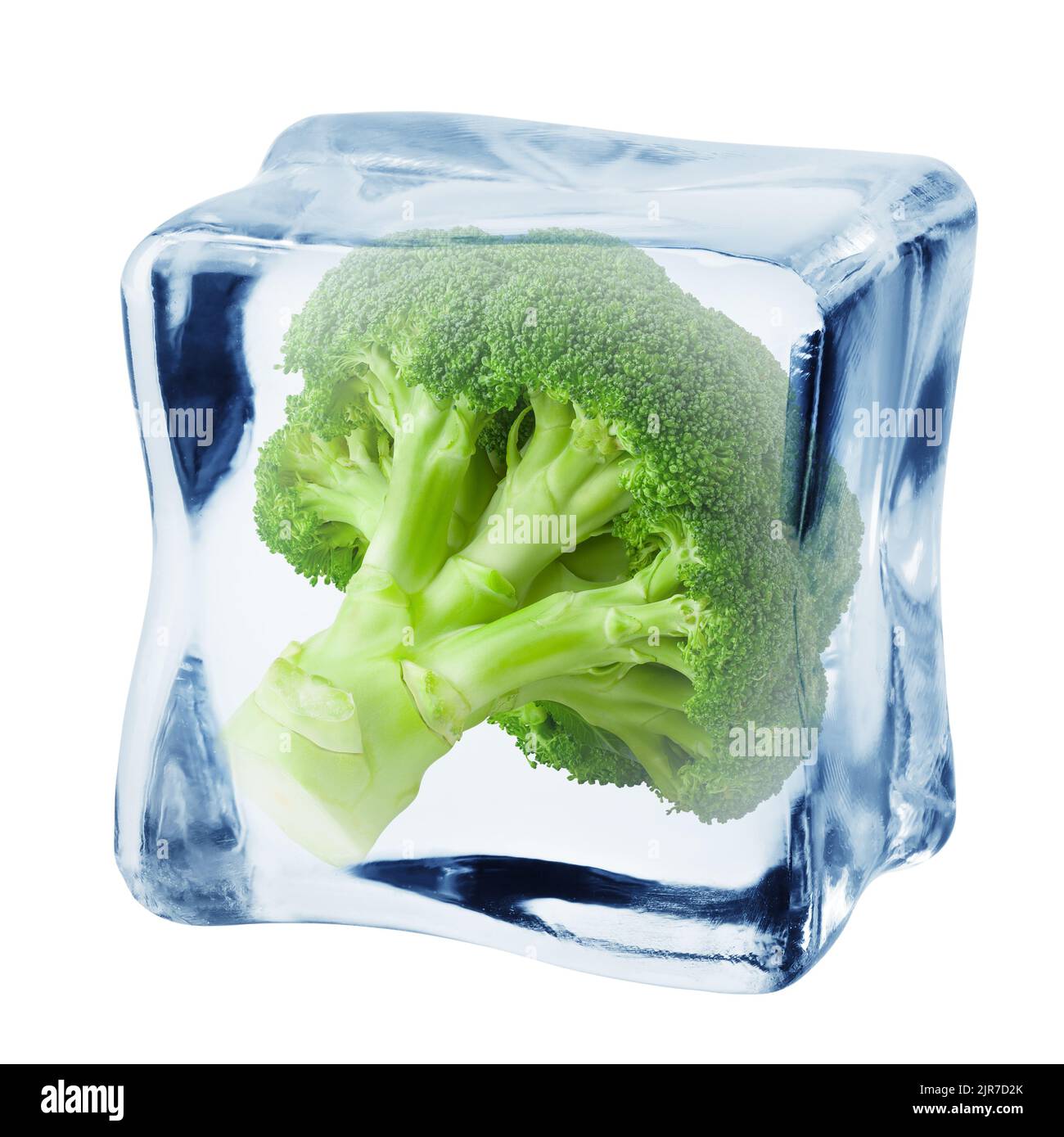 broccoli in ice cube, isolated on white background, clipping path, full ...