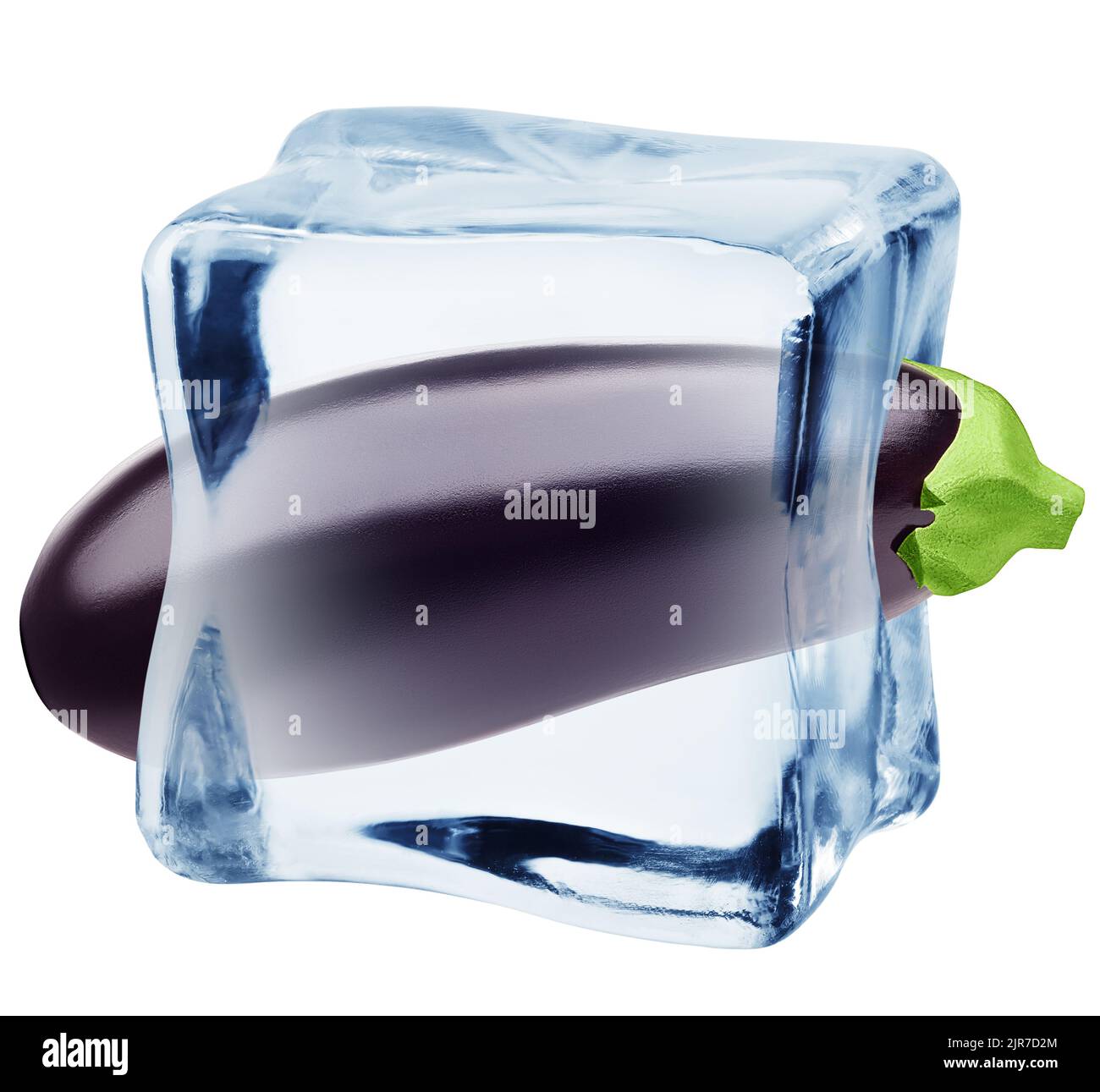 eggplant in ice cube, isolated on white background, clipping path, full ...