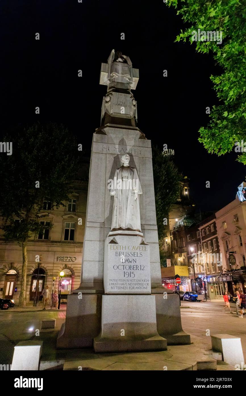 The Edith Cavell Memorial, a statue by Sir George Frampton, shot at ...