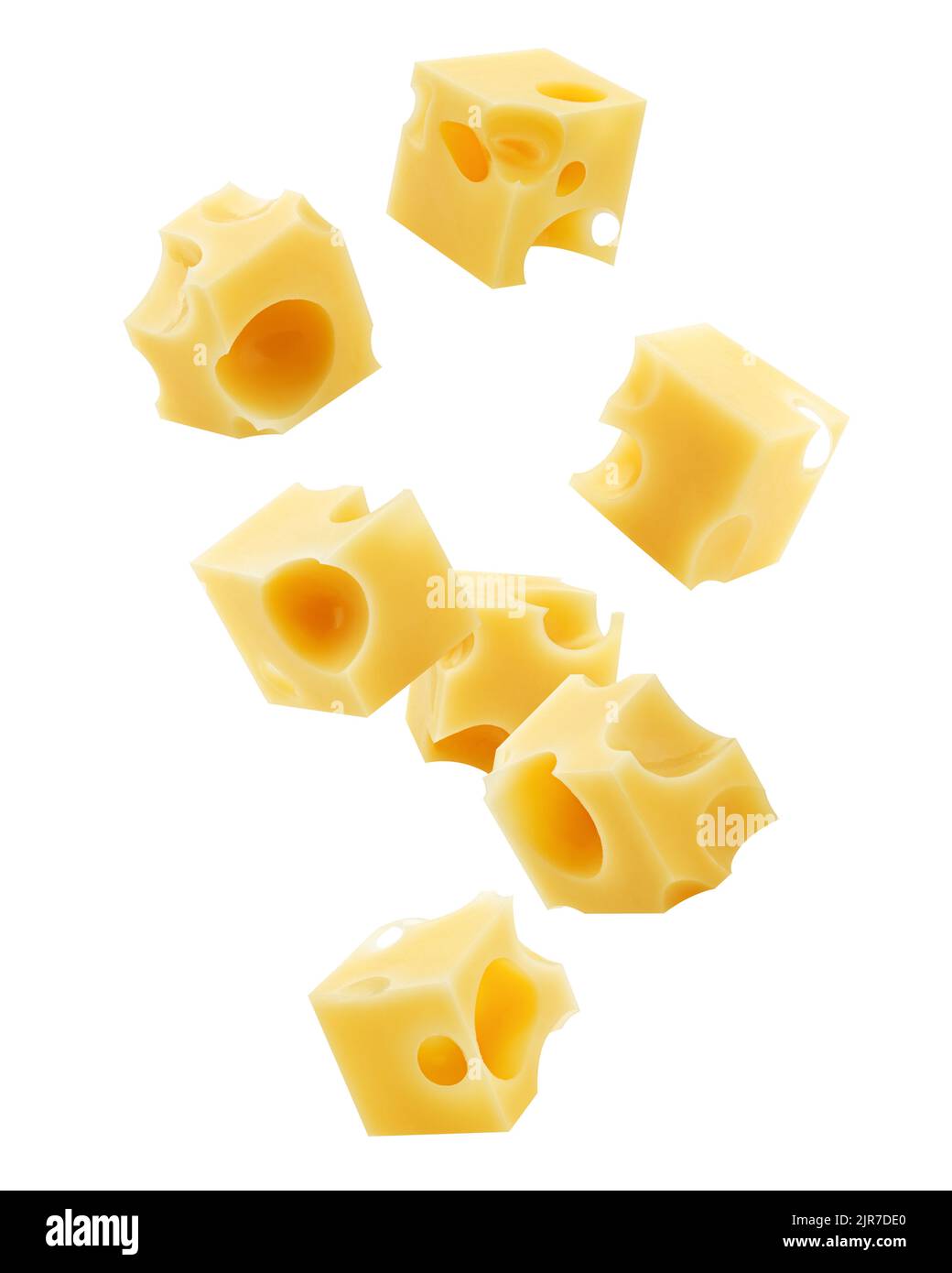 Falling cheese cube, isolated on white background, clipping path, full ...